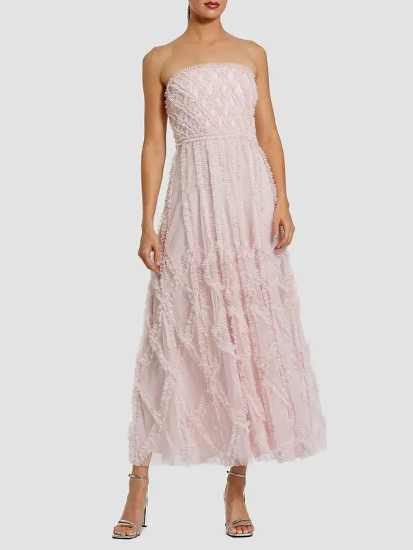 Mac Duggal Cocktail Ruffled Mesh Strapless Gown
