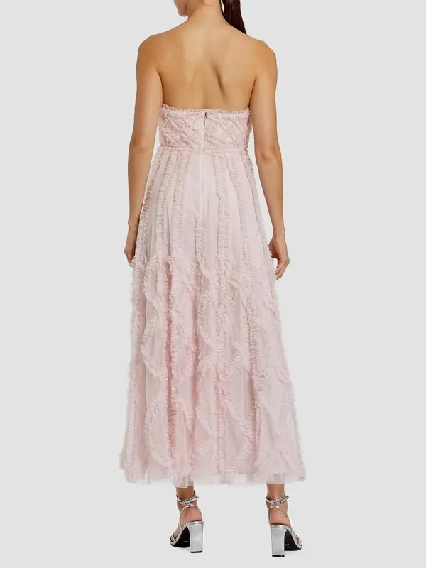Mac Duggal Cocktail Ruffled Mesh Strapless Gown