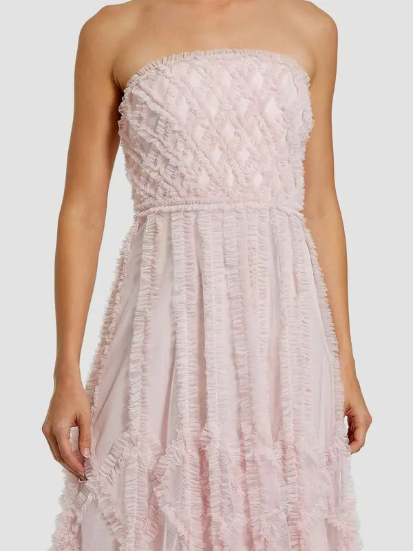 Mac Duggal Cocktail Ruffled Mesh Strapless Gown