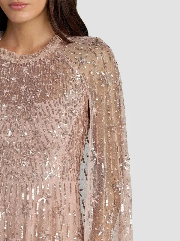 Mac Duggal Sequined Cape-sleeve Gown - Rose