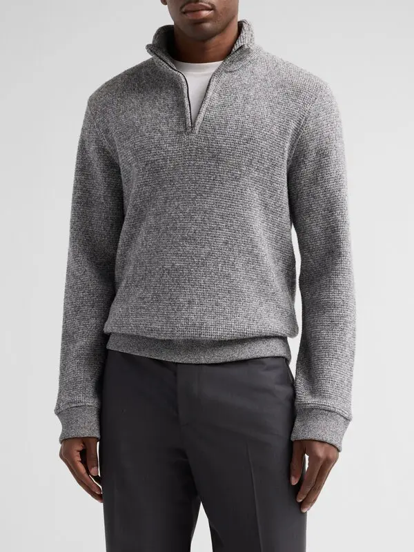 Vince Brushed Waffle Quarter-zip Sweater - Heather Black