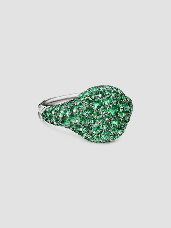 David Yurman Pavé Pinky Ring In 18k White Gold - Emerald