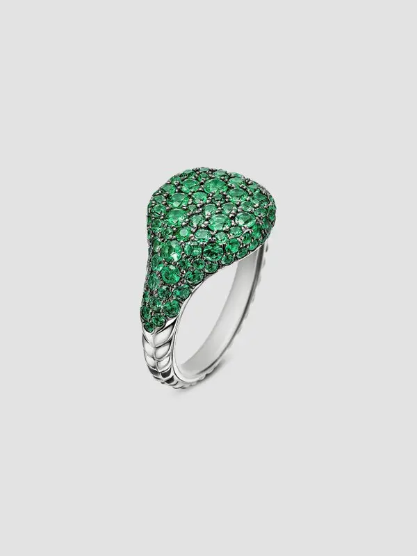David Yurman Pavé Pinky Ring In 18k White Gold - Emerald