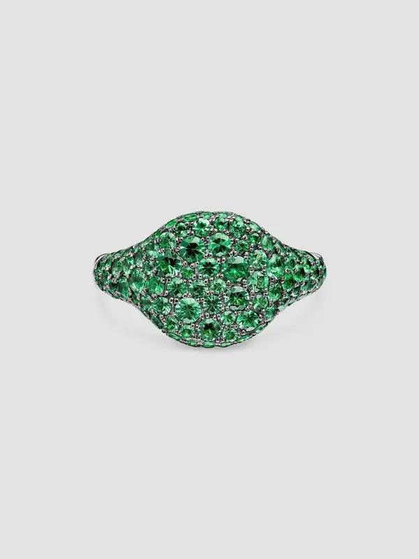 David Yurman Pavé Pinky Ring In 18k White Gold - Emerald