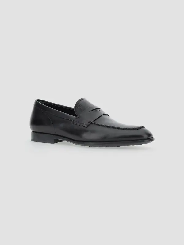 TOD'S Leather Penny Loafers - Black