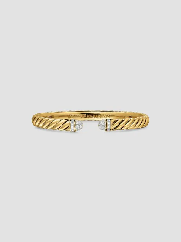 David Yurman Sculpted Cable Cuff Bracelet In 18k Yellow Gold - Diamond