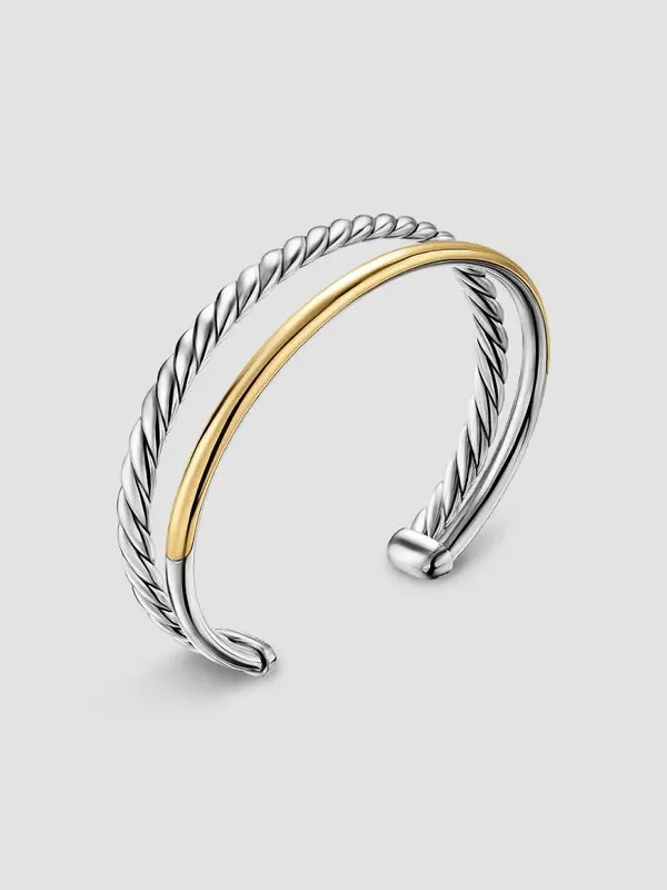 David Yurman Dy Mercer Two Row Cuff Bracelet In Sterling