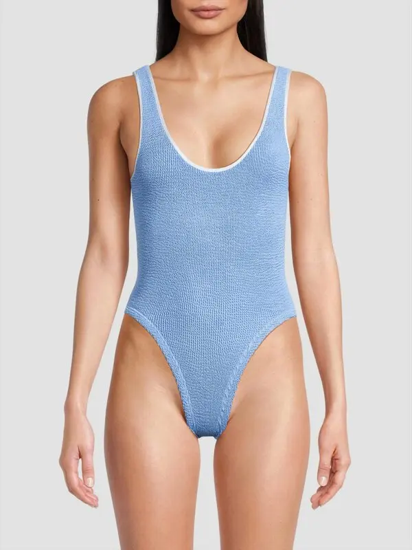 Hunza G Faye Textured V-neck One-piece Swimsuit