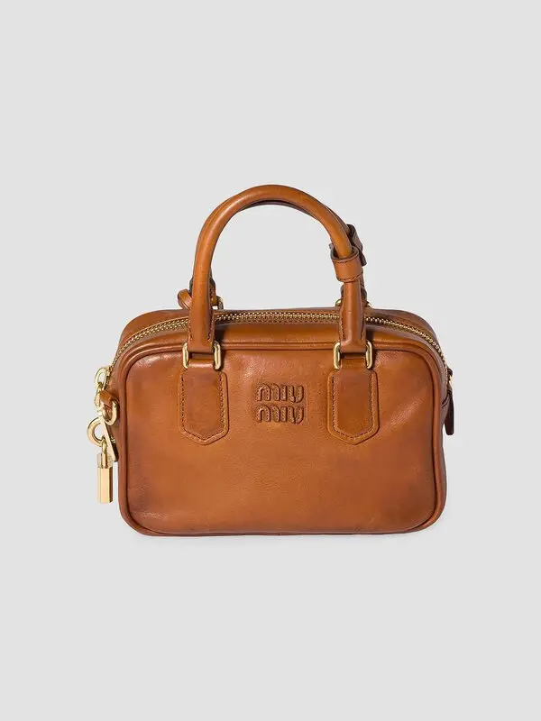 Miu Miu Arcadie Leather Top Handle Bag - Brown