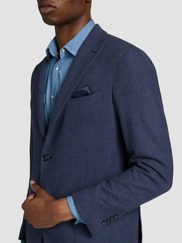 SAKS FIFTH AVENUE Herringbone Wool-blend Sport Coat - Navy