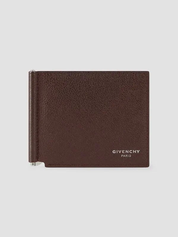 Givenchy Wallet In Grained Leather With Clip - Chocolate