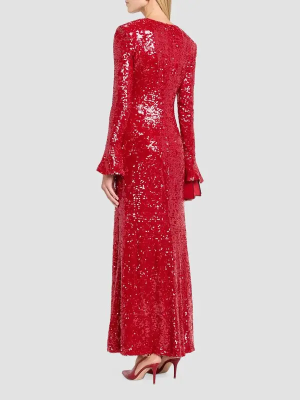 Lapointe Sequined Flare Sleeve A-line Gown