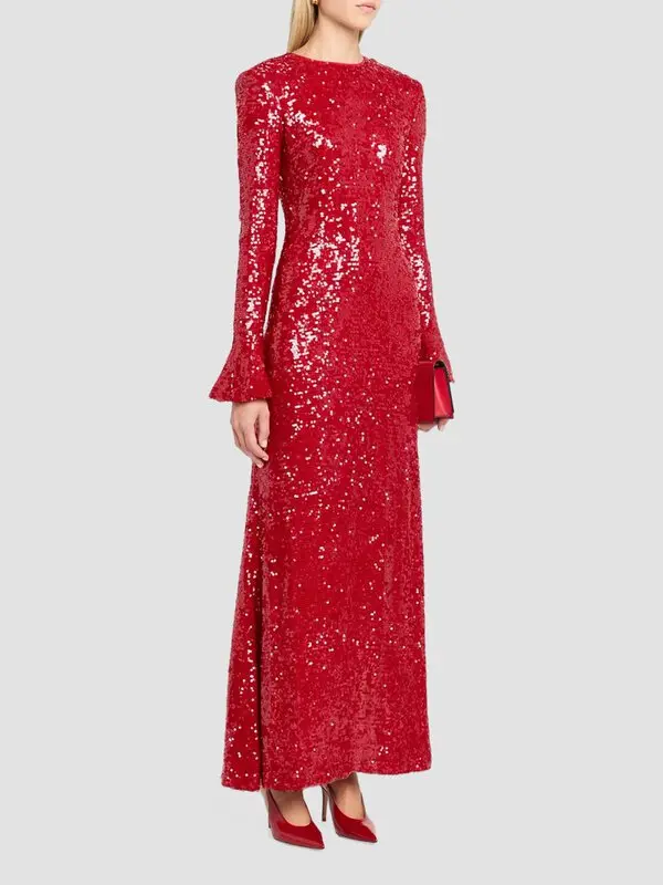Lapointe Sequined Flare Sleeve A-line Gown