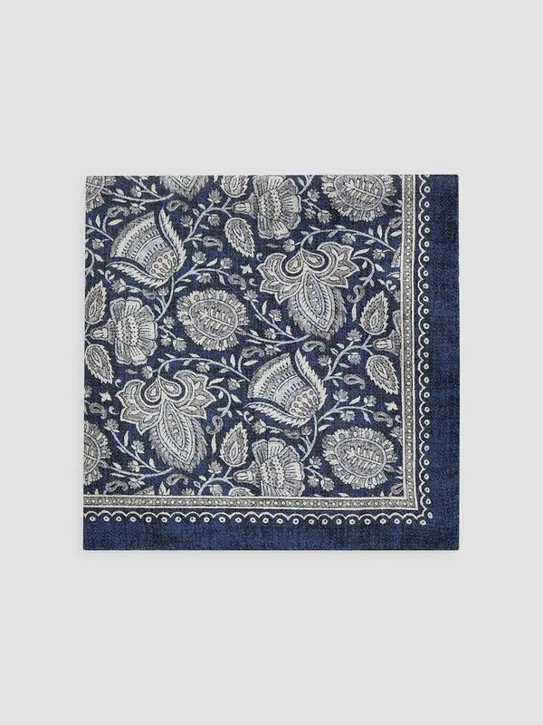 SAKS FIFTH AVENUE Paisley Silk Pocket Square - Navy