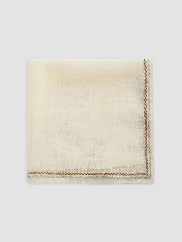 SAKS FIFTH AVENUE Thin Stripe Silk Pocket Square - Creme