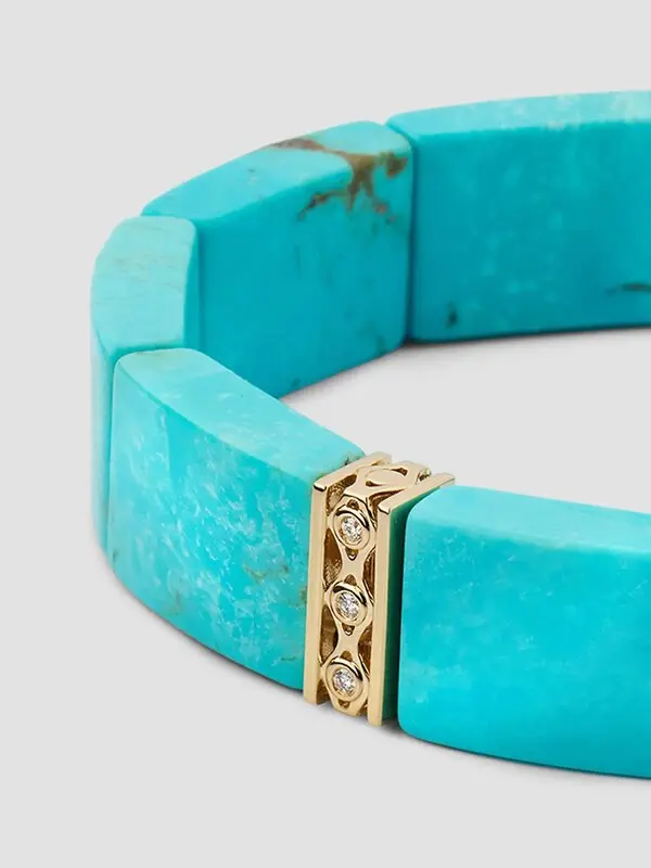 SYDNEY EVAN 14k Yellow Gold, Turquoise & 0.03 Tcw Diamond Beaded Stretch Bracelet