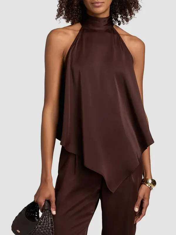 Lapointe Lightweight Satin Handkerchief Top - Chocolate