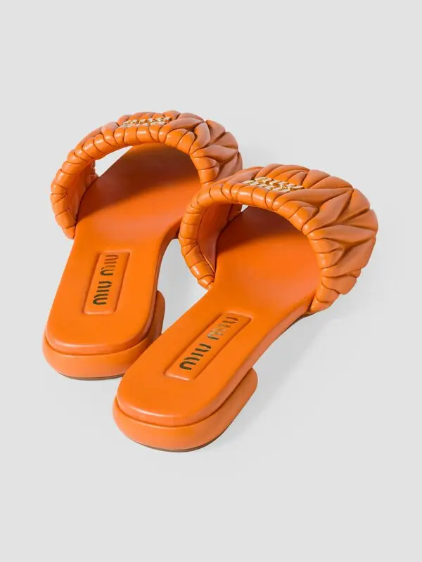 Miu Miu Matelasse Nappa Leather Slides - Orange