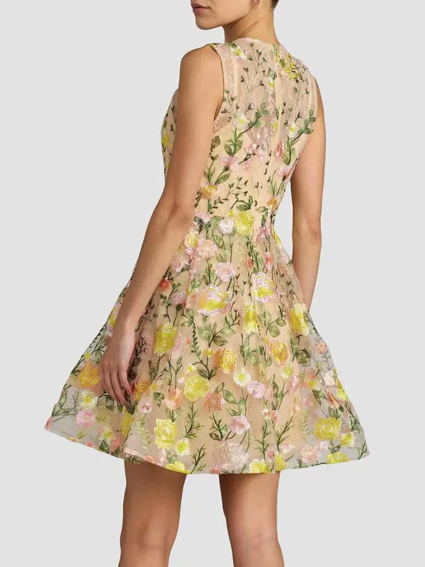 Mac Duggal Embroidered Floral Lace Minidress - Yellow Multi