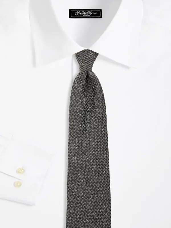SAKS FIFTH AVENUE Houndstooth Silk Tie - Grey