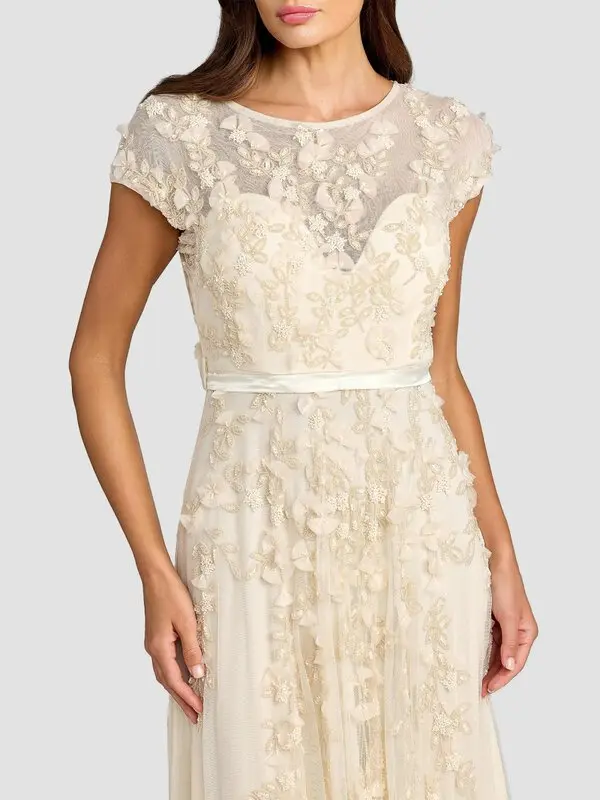 Mac Duggal Evening Floral-embroidered Mesh Gown - Butter