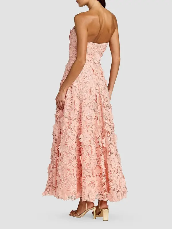 Mac Duggal Floral Lace Strapless A-line Midi-dress - Blush