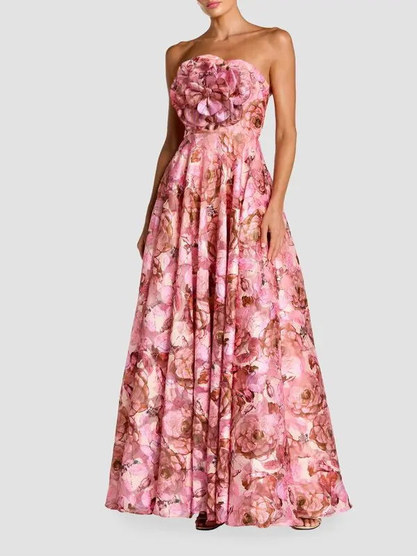 Mac Duggal Floral Organza Strapless Fit-&-flare Gown