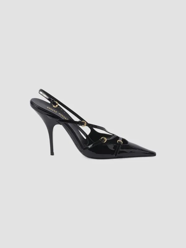 Miu Miu Patent Leather Slingbacks With Buckles - Black