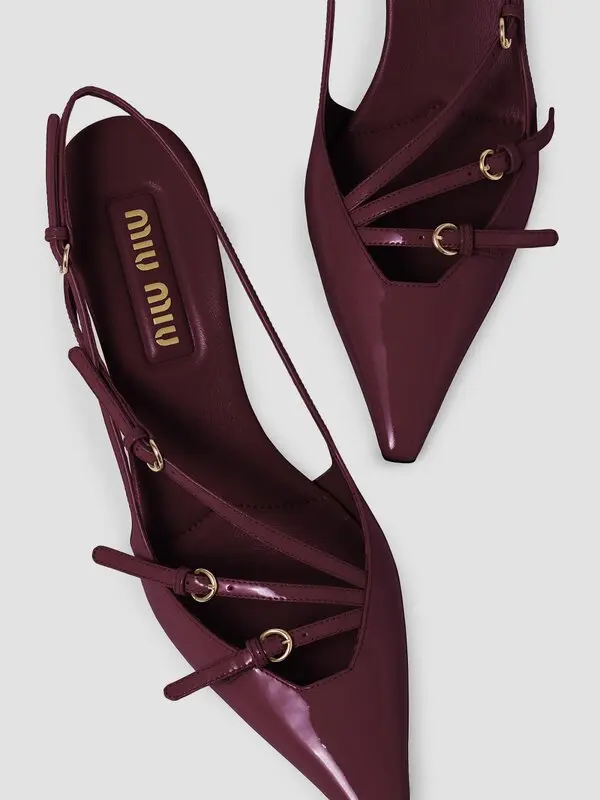 Miu Miu Patent Leather Slingbacks With Buckles - Red