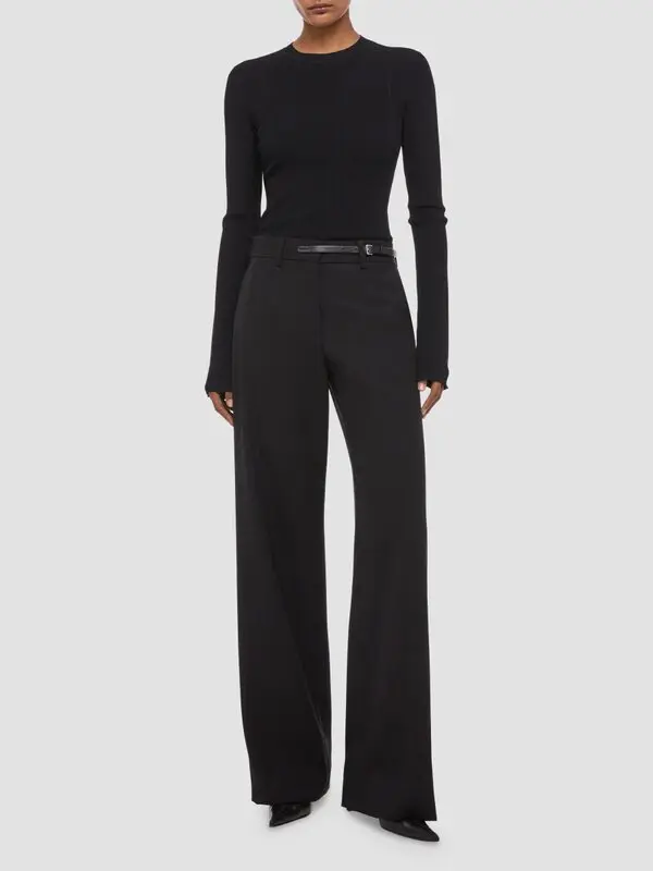Helmut Lang Belted Wool Gabardine Trousers