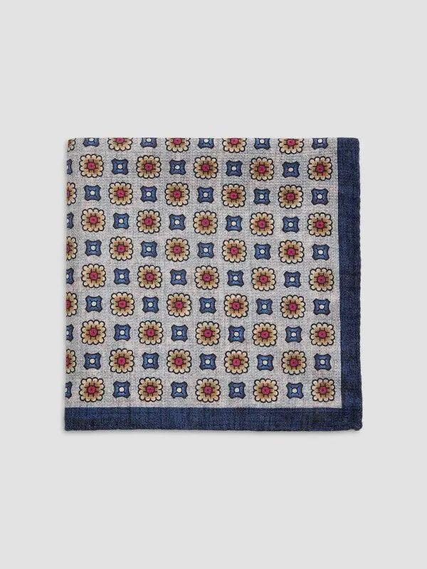 SAKS FIFTH AVENUE Collection Floral Silk Pocket Square - Grey