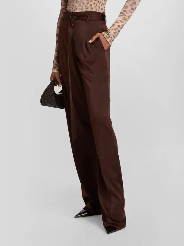 Lapointe Lightweight Satin High-rise Belted Pants