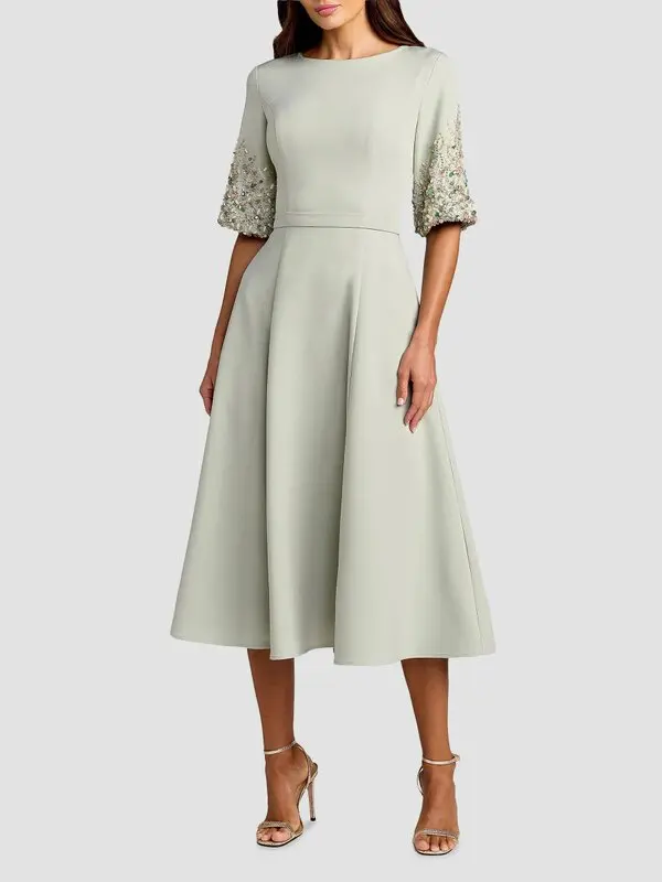Mac Duggal Embellished Sleeve Tea-length Cocktail Dress