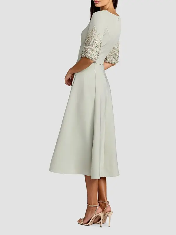 Mac Duggal Embellished Sleeve Tea-length Cocktail Dress