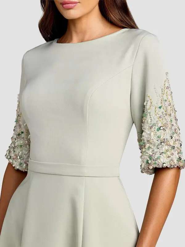 Mac Duggal Embellished Sleeve Tea-length Cocktail Dress
