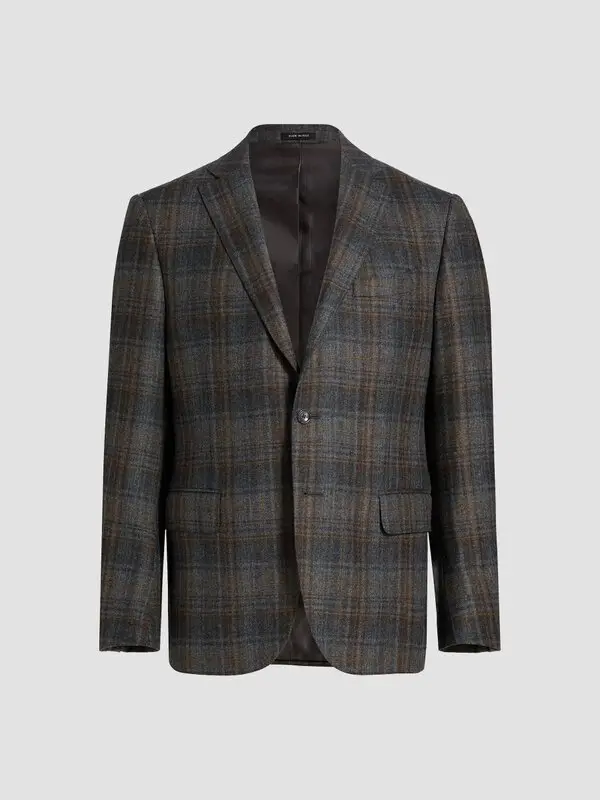 SAKS FIFTH AVENUE Collection Plaid Wool Sport Coat - Brown Grey