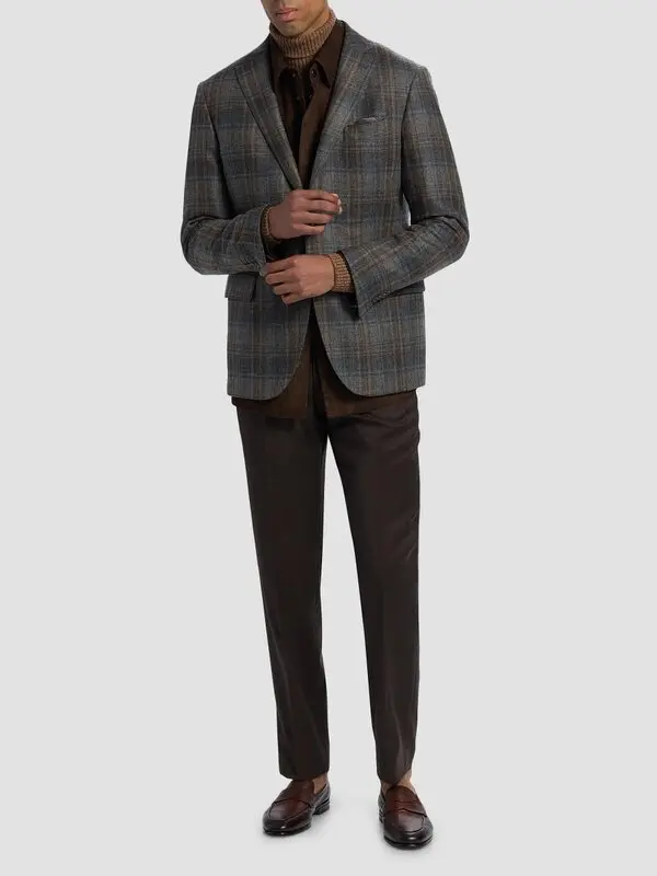 SAKS FIFTH AVENUE Collection Plaid Wool Sport Coat - Brown Grey