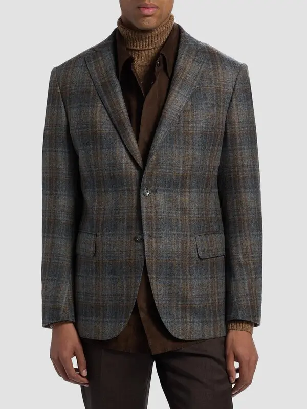 SAKS FIFTH AVENUE Collection Plaid Wool Sport Coat - Brown Grey