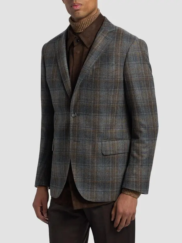 SAKS FIFTH AVENUE Collection Plaid Wool Sport Coat - Brown Grey