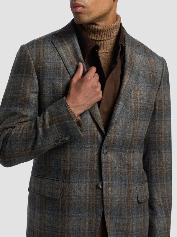 SAKS FIFTH AVENUE Collection Plaid Wool Sport Coat - Brown Grey