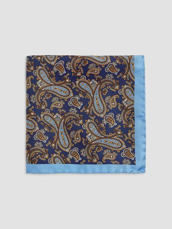 SAKS FIFTH AVENUE Collection Paisley Silk Pocket Square - Blue