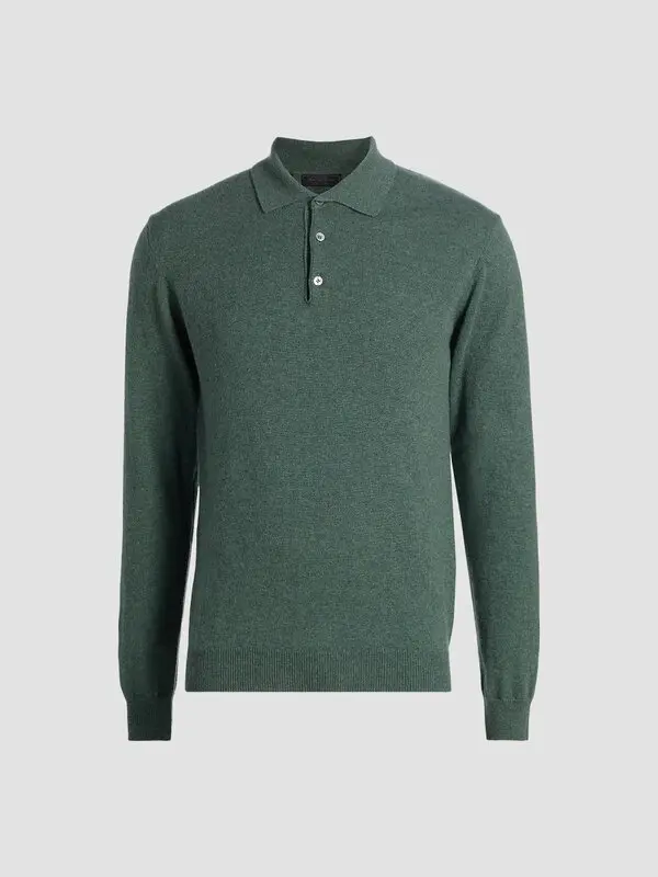 SAKS FIFTH AVENUE Collection Cashmere Long-sleeve Polo Sweater - Forest