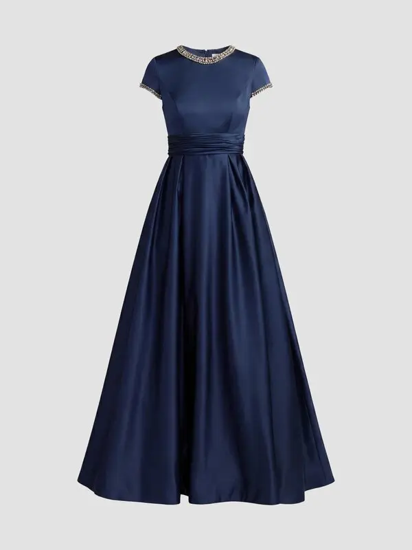 Mac Duggal Embellished Satin Cap-sleeve Gown - Midnight