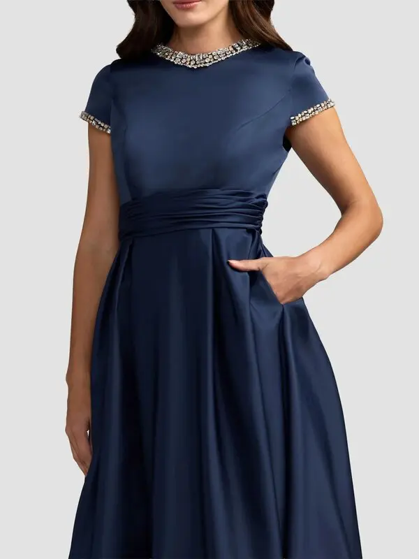 Mac Duggal Embellished Satin Cap-sleeve Gown - Midnight