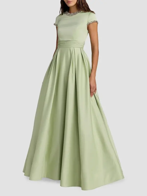 Mac Duggal Embellished Satin Cap-sleeve Gown - Sage