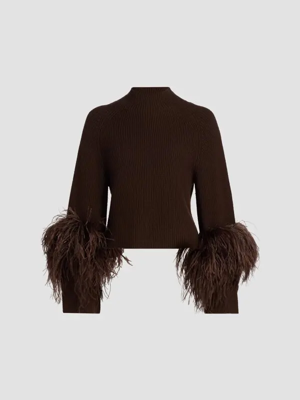 Lapointe Merino Wool Feather-trimmed Sweater