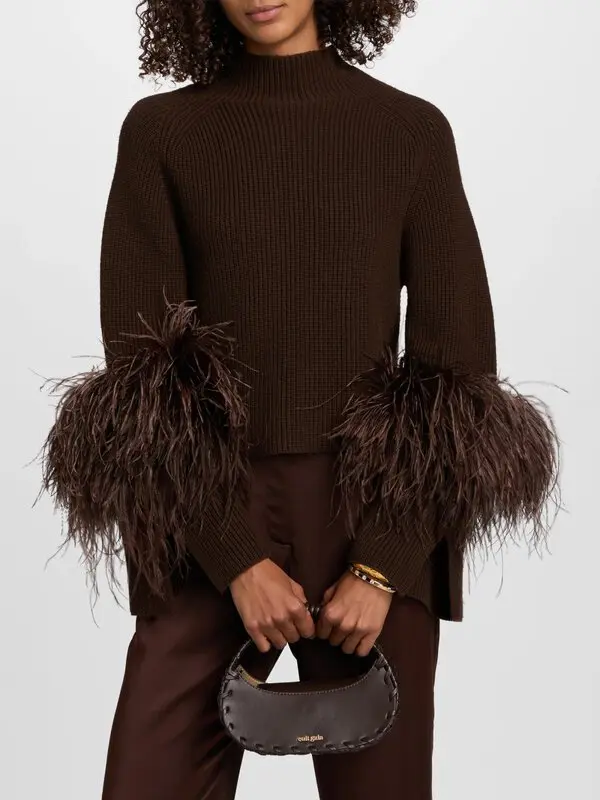 Lapointe Merino Wool Feather-trimmed Sweater