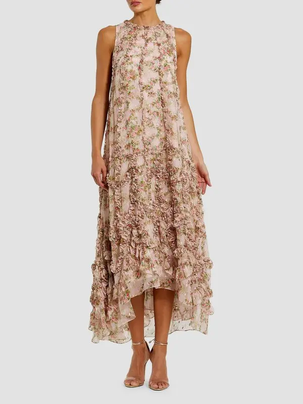 Mac Duggal Cocktail Floral Ruffled Sleeveless High-low Gown - Pink Multi