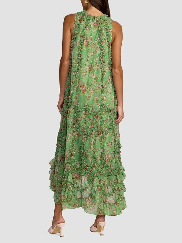 Mac Duggal Cocktail Floral Ruffled Sleeveless High-low Gown - Sage Multi