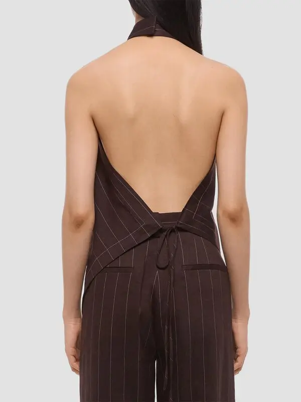 Helmut Lang Pinstripe Asymmetric Linen-blend Halter Scarf Top